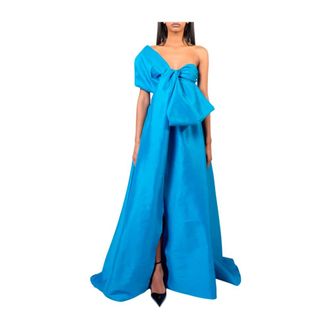 Doris S Blaue Eleganz Langes Kleid mit Schleife - - Dresses - Damen - Blau - XS