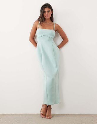 Asos robe longue crayon &agrave; volume avec dos &agrave; bretelles en tissu style scuba menthe-Bleu
