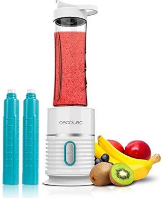 Cecotec Portable Blender for Smoothies Power Titanium 500 EasyGo. 500 W, 4 Blades with Black Titanium Coating, 2 600 ml Glasses with Anti-Leak Lid, 2 Refriger