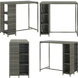 vidaXL Bartisch mit Regal Grau 120x60x110 cm Poly Rattan - Bartisch - Esstisch - Bistrotisch - Outdoor Tisch - Wohnzimmer Dekoration - Home & Living