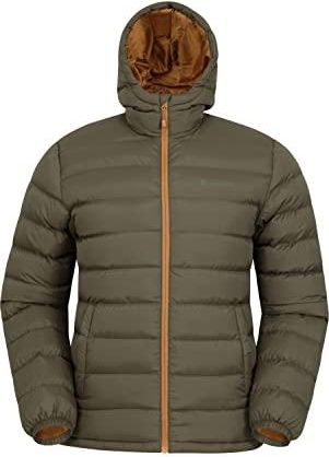 Mountain Warehouse Seasons Veste Matelassée pour Homme - Doudoune Légère pour Homme, Manteau dhiver Chaud Rembourré Et Imperméable À Capuche Kaki Foncé 4XL