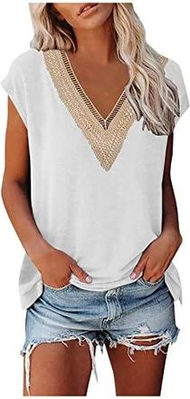 Generic NNGOTD Tee Shirt Sport Femme, Chemisier Femme T Shirt Casual Col V Bouton Manches Courtes Imprimé Fleurs Tunique Blouse Top T-Shirt Long Femme Chemise