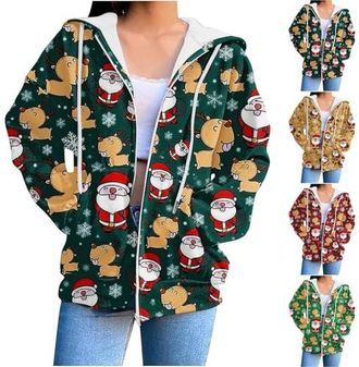 Generic HUIFUAO Sweat &agrave; capuche de No&euml;l pour femme avec imprim&eacute; P&egrave;re No&euml;l amusant - Sweat de No&euml;l tendance avec renne, flocon de neige - Veste de No&euml;l &agrave; manch