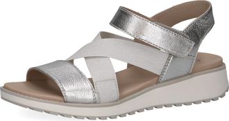 Caprice Damen Sandalen flach aus Leder Glitzer, Silber (Silver Metal.), 38 EU