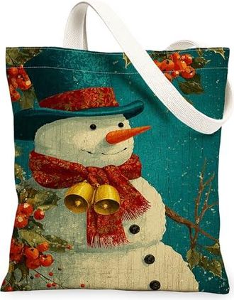 Generic Sacs fourre-tout en toile motif bonhomme de neige, art vintage, sacs de courses r&eacute;utilisables, d&eacute;coratifs, l&eacute;gers et lavables, toile pour voyage, plag