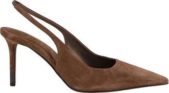Brunello Cucinelli Monili Wildleder Slingback Pumps - - Shoes - Damen - Braun - 38 1/2 EU
