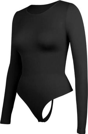 Generic YUJIEBB Body gainant &agrave; manches longues et col rond pour femme - Body amincissant respirant - Contr&ocirc;le du ventre - Corset dentra&icirc;nement, Noir, 3XL
