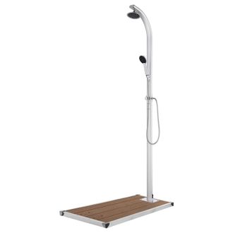 tidyard Gartendusche mit Brauner haltbare und korrosionsbest&auml;ndige Bodenplatte Au&szlig;endusche witterungsbest&auml;ndig Duschsystem Kopfdusche mit Fu&szlig;waschhahn Solardu