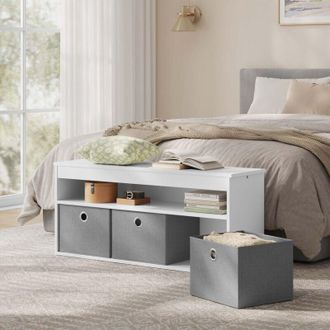 Woltu Schuhbank, Schuhregal mit Sitzfläche Ablagebank, Sitzbank mit Stauraum, Schuhtruhe mit 3 Stoffschubladen, offenem Fach, Garderobenbank, für Flur