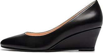 elashe Femme Compensées Escarpins Petit Talon Bout Pointu À Enfiler Chic Calf Mat NoirEU43