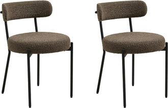 Les Tendances Lot de 2 chaises en tissu bouclette et m&eacute;tal BADALONA-Marron