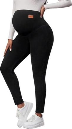 ORANDESIGNE Legging de Maternité Doublé en Polaire pour Femme Pantalon de Yoga Chaud pour lhiver Legging Long Grossesse Maternité Tenue Sport A Noir 3XL