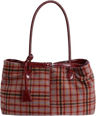 Generic Sac &agrave; main en laine &agrave; carreaux pour femme, couleur maillard, sac &agrave; bandouli&egrave;re, sac &agrave; provisions pour voyage, shopping, utilisation quotidienne, rouge