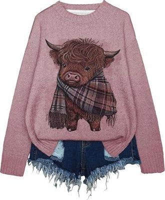 Generic 2026 Printemps Imprim&eacute; Animal Pull Pull Confortable D&eacute;contract&eacute; Col Rond Tricot Haut Doux Chaud Mode Automne Hiver Usage Quotidien Col Roul&eacute; Confortab