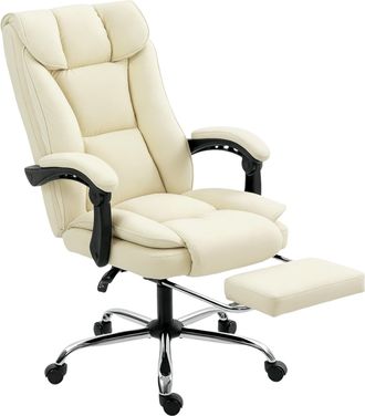 HOMCOM B&uuml;rostuhl, Ergonomischer Schreibtischstuhl mit Verstellbar R&uuml;ckenlehne, Fu&szlig;st&uuml;tze, H&ouml;henverstellbarer Tierfreundlicher Drehstuhl aus Kunstleder Doppel