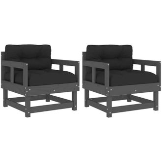 vidaXL Gartenst&uuml;hle mit Kissen 2 Stk. Grau Massivholz Kiefer - Vidaxl