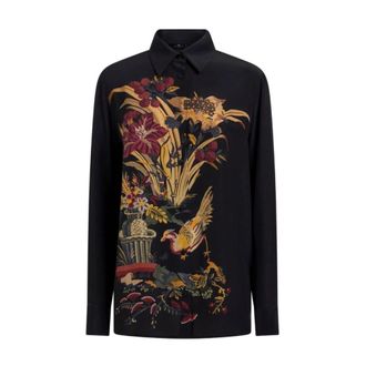 Etro Chemise en soie avec imprim&eacute; plac&eacute; devant - Femme - Blouses et Chemises - Noir - Taille: 38 FR