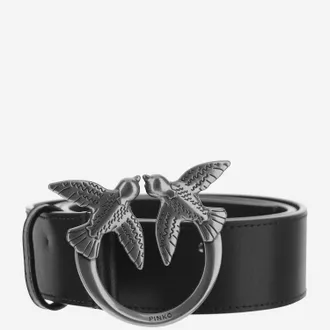 Pinko Womens Leather Belt With Logo Black