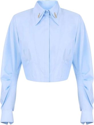 Elisabetta Franchi Chemise en popeline de coton avec d&eacute;tails logo - Femme - Blouses et Chemises - Bleu - Taille: 40 FR