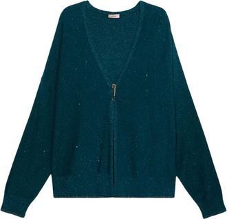 Oltre Femme, Pulls, Bleu, Taille: 38/40 FR Cardigan mixte en cachemire avec sequins