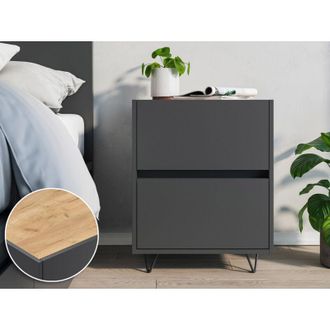 Magnolia Home Nachttisch Kommode You 50cm 2 SoftClose stehend Grafit und Eiche Top