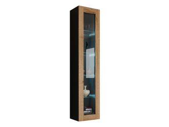 Mirjan24 H&auml;ngevitrine Vigo Glas 180, Vitrine mit Glasb&ouml;den, Vitrinenschrank, Stauraumvitrine, Hochschrank, Wohnzimmer Schrank (Schwarz/Eiche Wotan, mit RGB LED