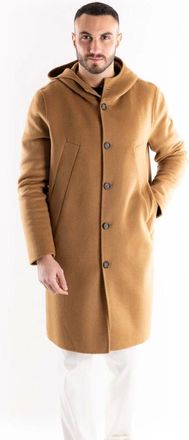Paolo Pecora Homme, Manteaux, Brun, Taille: L Manteau long en laine m&eacute;lang&eacute;e avec capuche