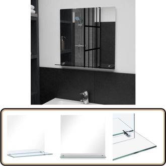 vidaXL Wandspiegel mit Regal 50×50 cm Hartglas - Wandspiegel - Spiegelschrank - Badezimmerspiegel - Wohnraumspiegel - Schlafzimmerspiegel