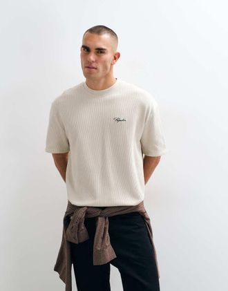 Pegador Pegador T-Shirt mit Logo, Oversize, Rippstruktur, kurz&auml;rmelig, in Cremewei&szlig;