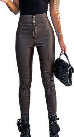 Onsoyours Pantalon en Cuir Sexy Skinny Stretch Leggings Femme Leggings Taille Haute Ceinture Elastiqu&eacute;e Slim Jeggings Extensible Pantalon De Crayon Pantalon en 