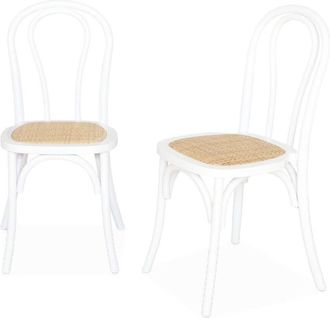 Sweeek 2er-Set Vintage-Stühle aus Holz und Rohrgeflecht