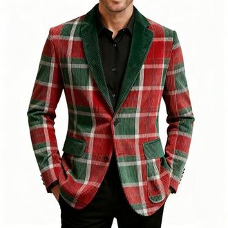 Generic Costume Noel Homme - Blazer de No&euml;l en Velours c&ocirc;tel&eacute; pour Homme Style d&eacute;contract&eacute; Imprim&eacute; Sapin P&egrave;re Vestes Costume &agrave; Revers crant&eacute;