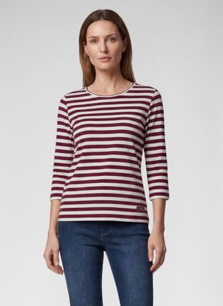 Rabe 3/4-Arm-Shirt RABE, Damen, Gr. 36, merlot, Jersey, Obermaterial: 92% Baumwolle, 8% Elasthan, gestreift, tailliert h&uuml;ftbedeckend, Rundhals, Shirts 3/4-