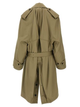 Balenciaga Draped Neck Double-Breasted Trench Coat - Khaki