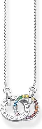 Thomas Sabo Collier Together KE1488-318-7-L55V pour femme avec deux anneaux de pierres multicolores en argent noirci, en argent sterling 925, longueur 55 cm, KE14