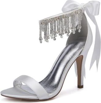 Generic Sandales À Bout Ouvert Mariée Stylet Talons Femmes Eté Talon Mariage Soirée Chaussures Femmes 10.5Cm,Ivoire,39 EU