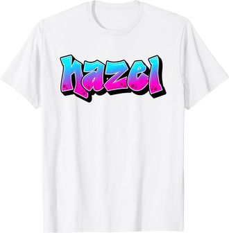 BDAZ Hazel Graffiti Personalisierter Name Blau Rosa Frauen M&auml;dchen T-Shirt