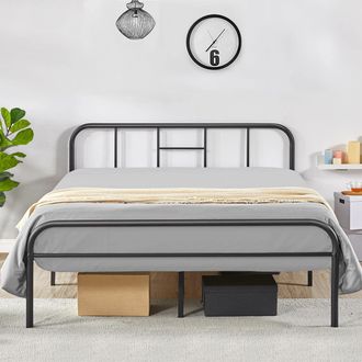 Yaheetech Metallbett mit Lattenrost Bettrahmen mit Kopfteil Doppelbett Gästebett Einzelbettgestell Bettgestelle für Gästezimmer Schlafzimmer 140 x 200 cm, Schwa