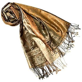 Lorenzo Cana Pashmina pour la femme - &eacute;charpe de 100% soie avec les mesures de 70 x 190 cm - fait &agrave; la main - souple &eacute;l&eacute;gant en champagne ivoire beige saumon marro