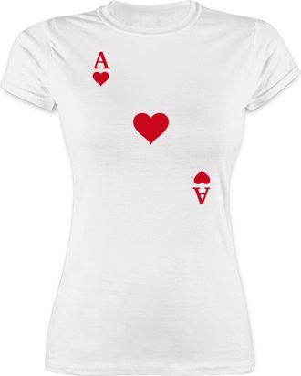 Shirtracer Shirt Damen - Karneval & Fasching - Spielkarte Herz Ass Kartenspiel I Ace of Hearts I Poker Playing Cards - XXL - Wei&szlig; - Tshirt mit Spielkarten Faschi