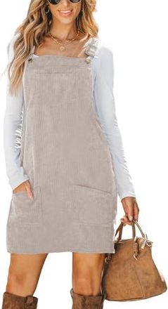 Cupshe Robe dautomne en velours côtelé avec poche avant et col carré, bretelles larges, style décontracté, abricot, Taille XS