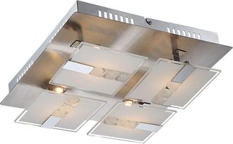 Globo Lighting Plafonnier en verre moderne pour salon, plafonnier chrom&eacute;, partiellement satin&eacute;, m&eacute;tal, 4x led 4,5W 382Lm blanc chaud, LxPxH 30x30x9 cm