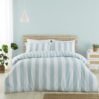 Catherine Lansfield Cove Stripe Wende-Bettwäsche-Set mit Kissenbezügen für King-Size-Bett, Enteneiblau