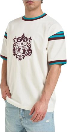 Dr&ocirc;le de Monsieur Homme, Tops, Blanc, Taille: S T-shirt Dancers &agrave; Imprim&eacute; Graphique et Bordures Ray&eacute;es
