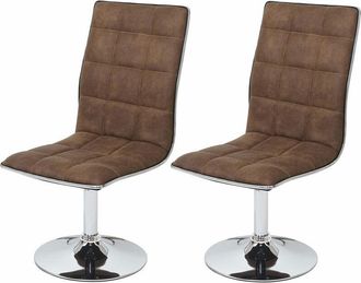 Hhg Neuwertig] 2er-Set Esszimmerstuhl HHG 616, Stuhl K&uuml;chenstuhl, h&ouml;henverstellbar drehbar, Stoff/Textil mvg vintage braun