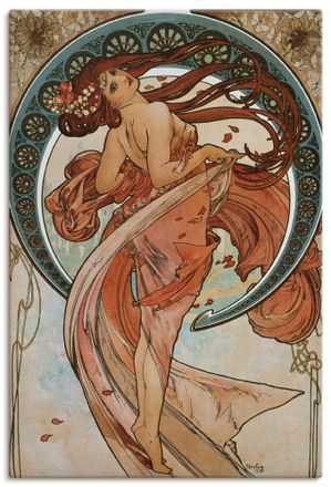 Artland Wanddeko Leinwand Bilder Wandbild Frau Kleid Ornamente Vier Künste Der Tanz 1898 Jugendstil Alfons Mucha T7HU