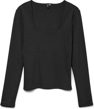 Vero Moda Square Neck Top Vmmillion Ls Haut à col carré JRS Noos, Noir, XL Femmes