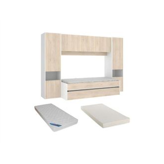 Vente-Unique Vente-Unique - Lit gigogne avec pont SELENA 90 x 190 cm - Ch&ecirc;ne et blanc - Matelas mousse hypoallerg&eacute;nique 15 cm - &Eacute;co-responsable fabriqu&eacute; en Europe