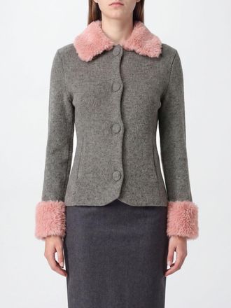 Moschino Cardigan slim en m&eacute;lange de laine avec col et poignets en fourrure