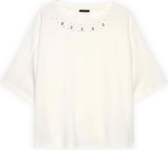 Fiorella Rubino Femme, Sweatshirts et sweats &agrave; capuche, Blanc, Taille: 46 FR SweaT-shirt Enjoliv&eacute; &agrave; lEncolure